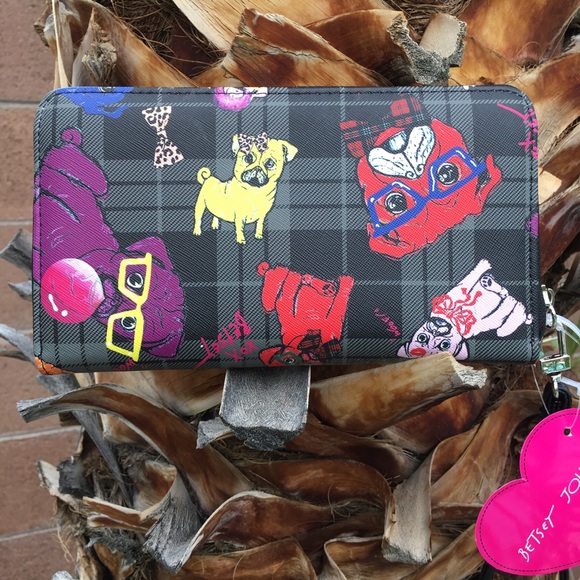 Betsey Johnson | Bags | Pug Or Bulldog Covered Plaid Wallet | Poshmark
